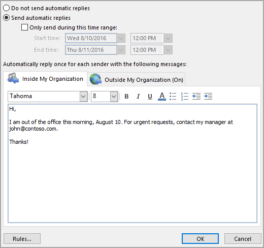 Automatic Reply Vacation Message PennO365 Outlook For Windows Arts Sciences Computing